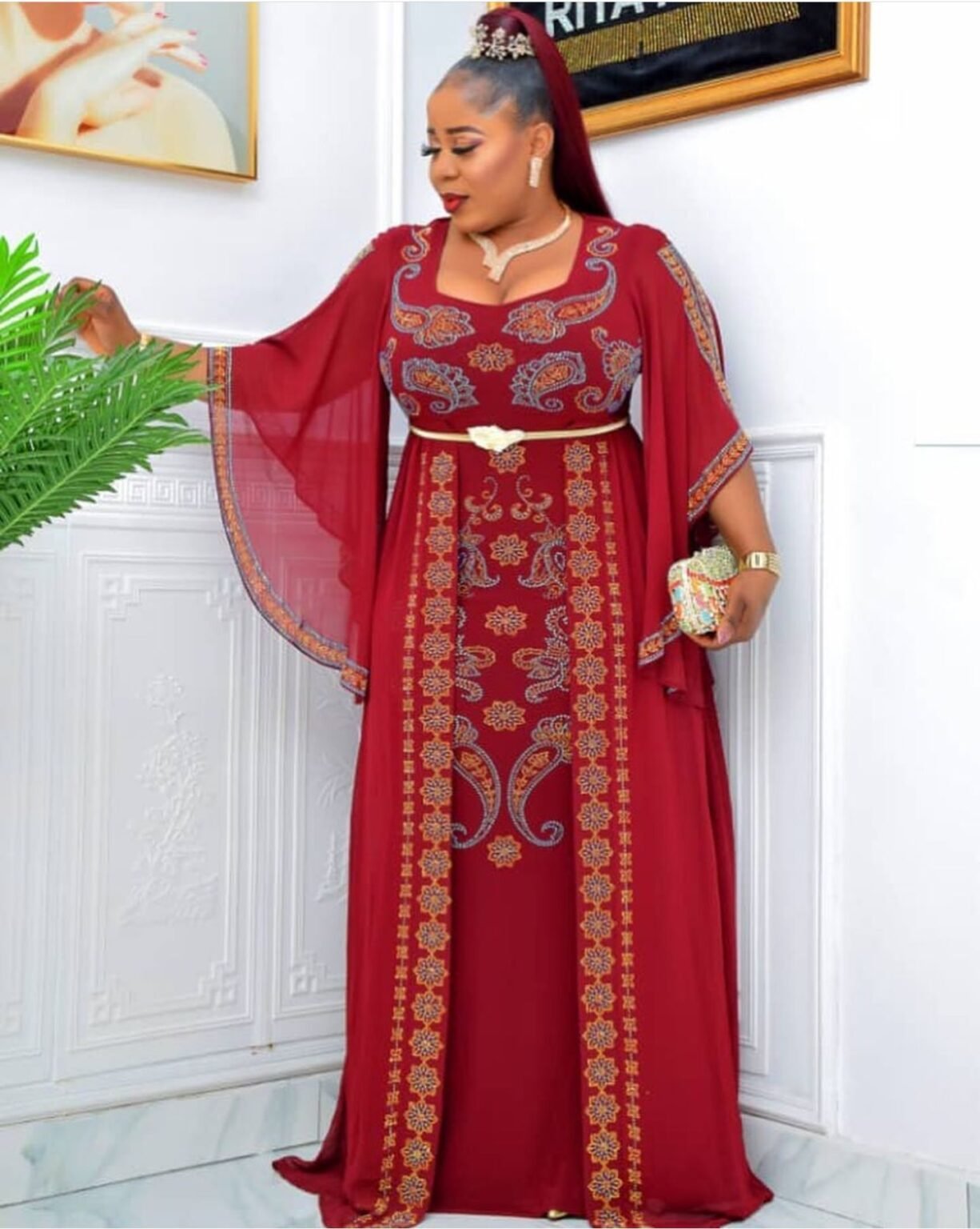 Elegant Floral Print Long Sleeve Abaya Dress – newdecos